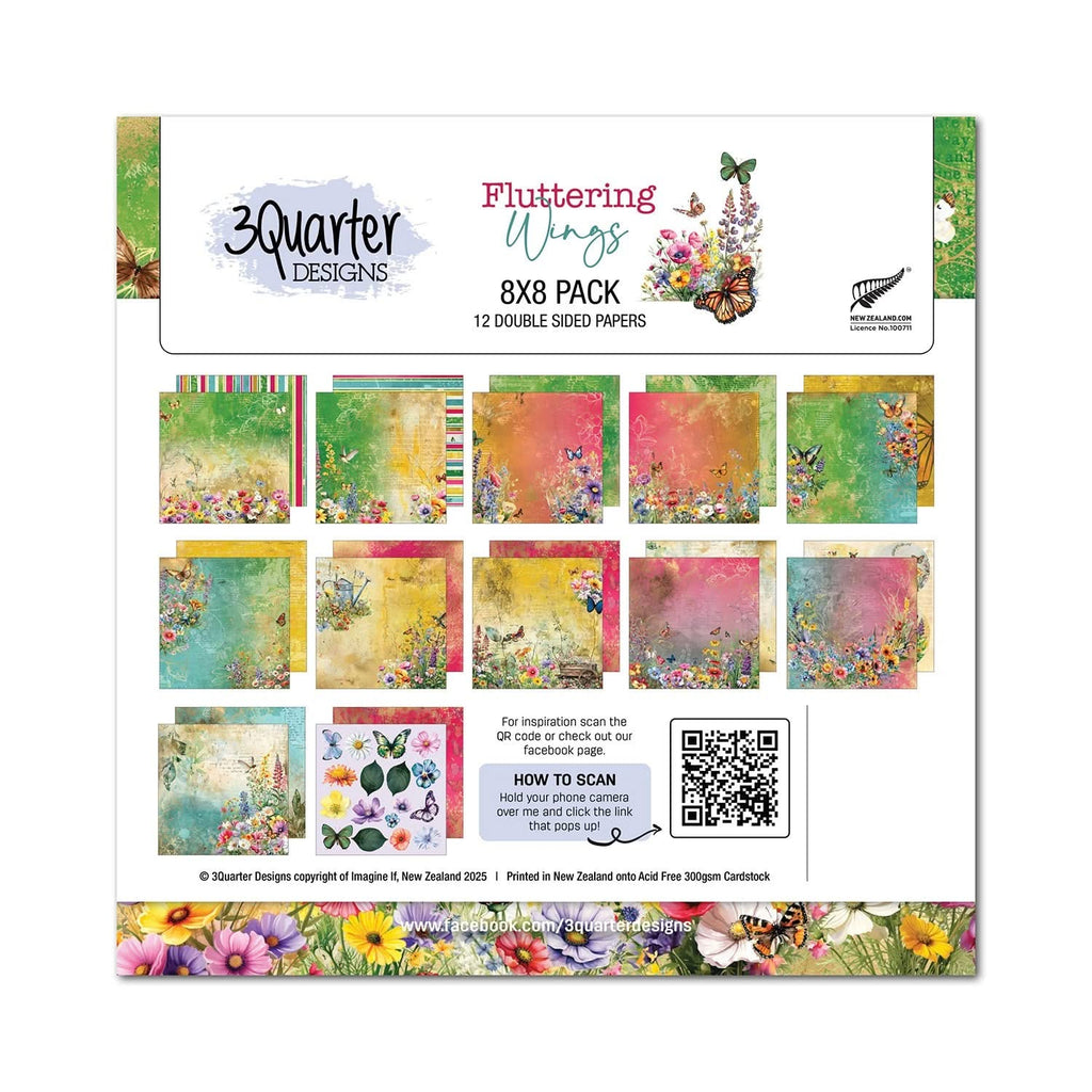 3 Quarter Designs 8"x 8" Double-Sided Papers 12 Pack - Fluttering Wing ...