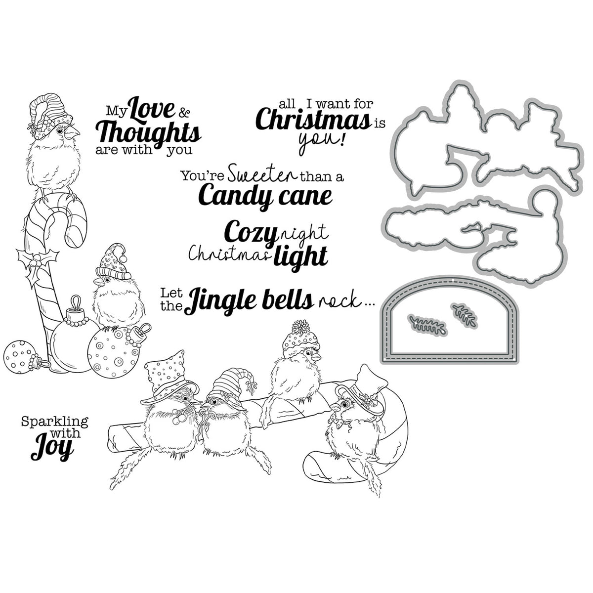 Poppy Crafts Cutting Dies & Stamp Set #201 - Candy Cane Birds ...