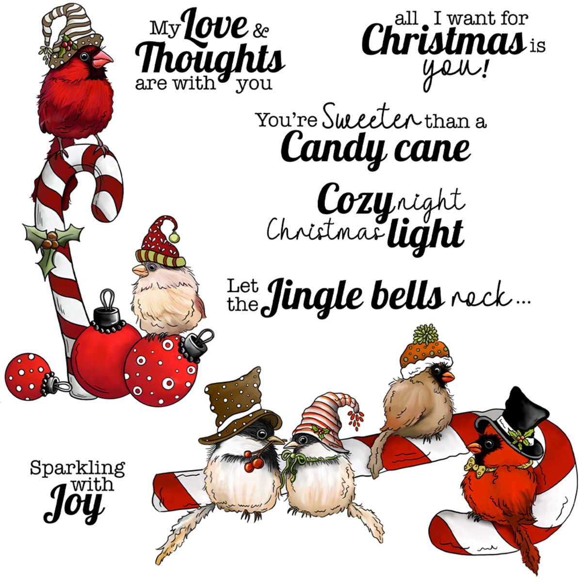 Poppy Crafts Cutting Dies & Stamp Set #201 - Candy Cane Birds ...