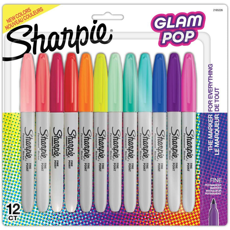 Sharpie Glam Pop Fine Point Permanent Markers 12 pack Assorted ...