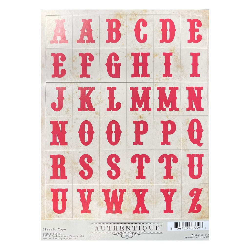 Authentique Alphabet 6'' x 8'' Stickers - Square Classic Type - Antiqu ...