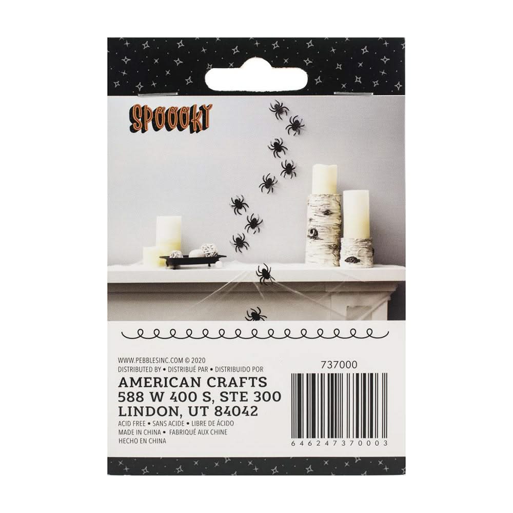 Pebbles Spoooky Adhesive Cardstock Wall Spiders 20 Pack - Black Glitte ...