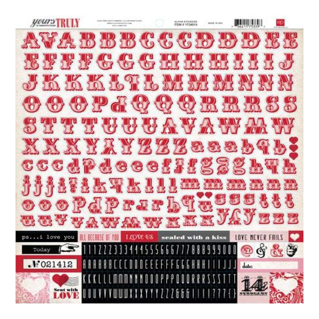 Echo Park - Yours Truly - 12x12 inch Alpha Stickers (single sheet ...